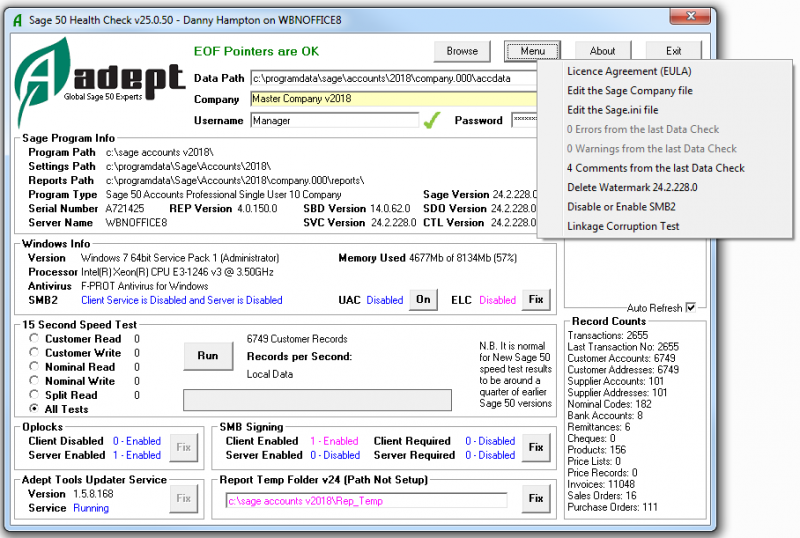 Adept Sage 50 Health Check - WagesbyNet Ltd